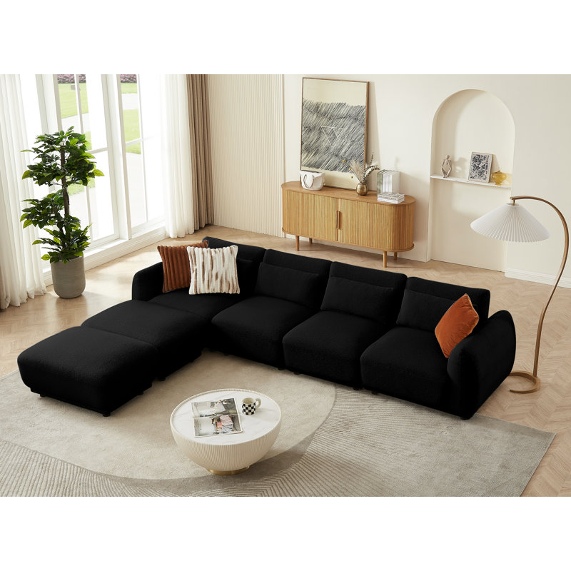 6 Piece Upholstered Sectional Latitude Run Body Fabric Black Wool